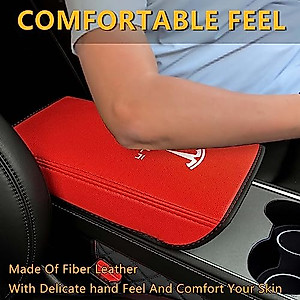 WUDUWUKA Car Armrest Cover for Tesla Model 3/Y PU Leather Center Console Cover for Tesla Waterproof Auto Armrest Box Cover Decoration Interior for Model 3 2017-2023 or Model Y 2020-2023-Red