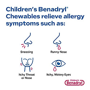 Benadryl Children's Allergy Chewables with Diphenhydramine HCl, Antihistamine Chewable Tablets in Grape Flavor, Three Pack, 3 x 20 ct Each, 60 ct