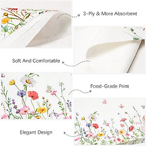 Crisky 100 Pcs Wildflower Floral Luncheon Disposable Napkins for Wedding/Engagement/Bridal Shower/Baby Shower/Anniversary Party Decoration, 3-Ply