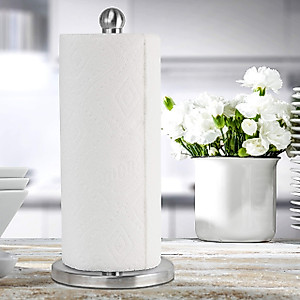 Stainless Steel Kitchen Paper Towel Holder Dispenser - Weighted Base - Sturdy, Durable, Rust-Proof - Single Easy One-Handed Tear - Fits Standard or Jumbo-Sized Rolls