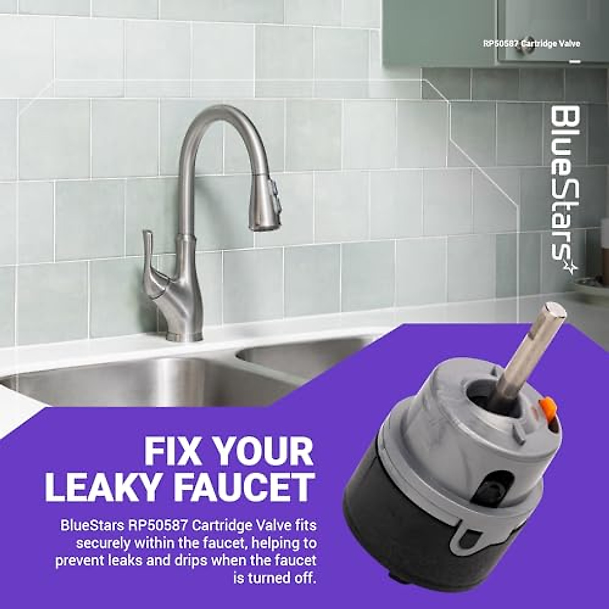 BlueStars RP50587 Cartridge Valve - Fit Delta Faucets Kitchen and Kitchen Faucet Repair Kit - Replacement for Single Handle Valve Cartridge RP50587