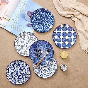 Selamica Ceramic Dessert Plates Set of 6, Small Salad Plates 6 Inch Appetizer Plates for Kitchen, Mini Dinner Plates for Cake Snacks Side Dish, Microwave Dishwasher Safe, Gift, Vintage Blue