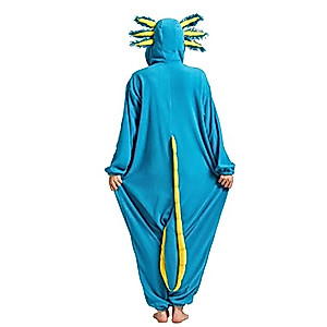 DarkCom Animal Onesie Flannel One Piece Cosplay Blue Axolotl Halloween Costume for Girls Boys