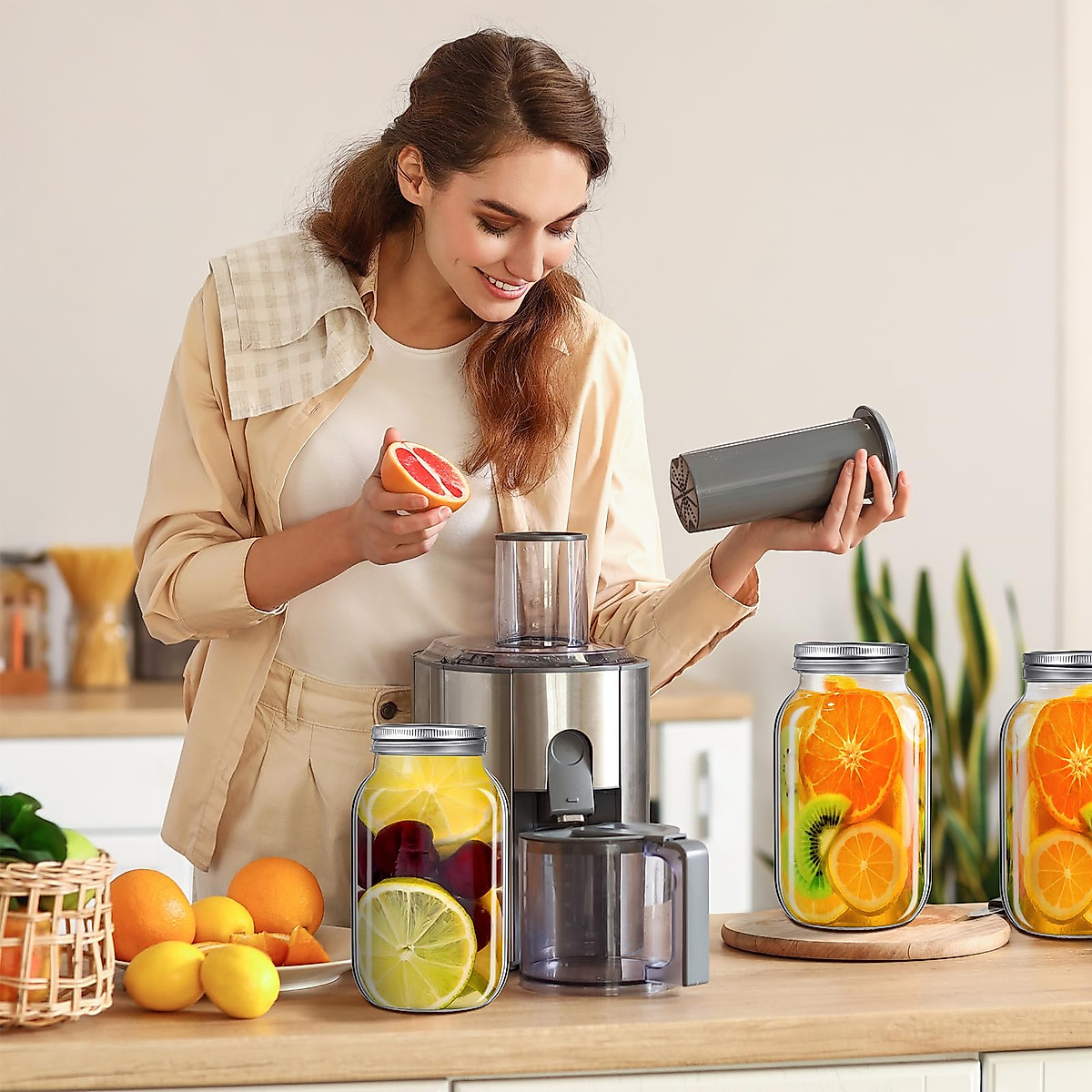 Uiifan 12 Pcs Large Mason Jars 32 oz Glass Jars with Regular Metal Airtight Lids and Bands Wide Mouth Canning Jars 1 quart Large for Jam, Honey, Pickle, Fruit 7.09 Inches in Height