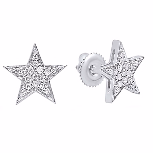 Dazzlingrock Collection Round Natural White Diamond Star Fashion Stud Earrings for Women (0.20 ctw, Color I-J, Clarity I1-I2) in 14K White Gold