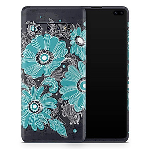 DesignSkinz Bright Blue Accented Flower Illustration Protective Vinyl Decal Wrap Skin Cover Compatible with The Samsung Galaxy S20 (Screen Trim & Back Glass Skin)