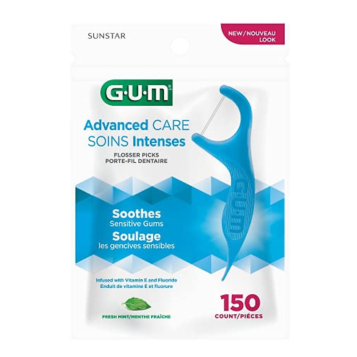 GUM - 888JC Advanced Care Flossers, Fresh Mint, Vitamin E & Fluoride, 150 Count (Pack of 4)