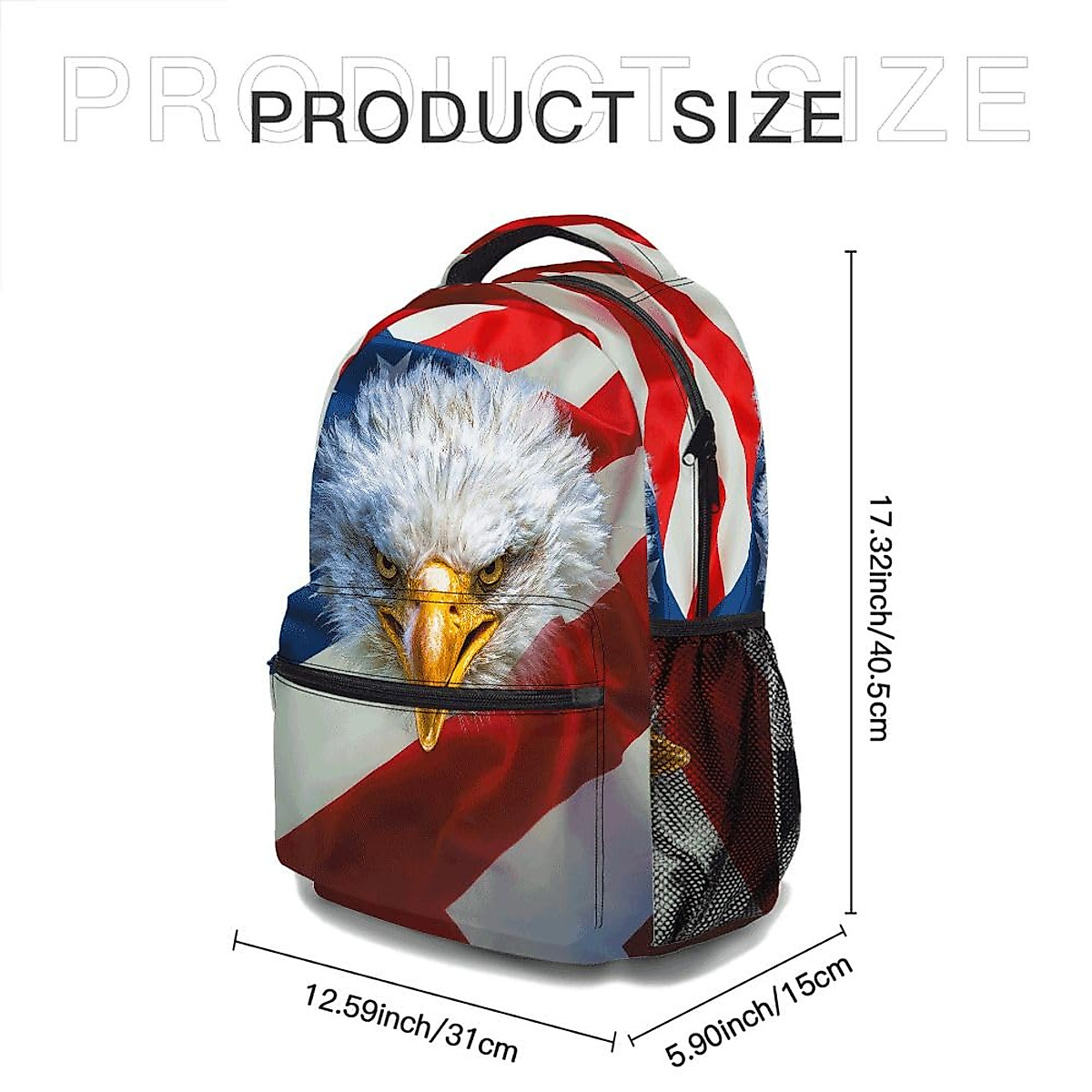 DTCCET Classic Eagle Backpack, American Flag Laptop Bag Cool Daypack with Multiple Pockets, 3D Printed Shoulders Backpack(Eagle & American Flag)