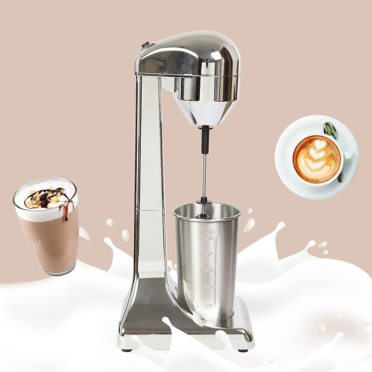 KONKENIE 110V 100W Single Head Stainless Steel Milk Shaker Commercial Milkshake Maker Blender Milk Shaking Machine 23000rpm/Min Sliver(15.2 * 7 * 4.9in)