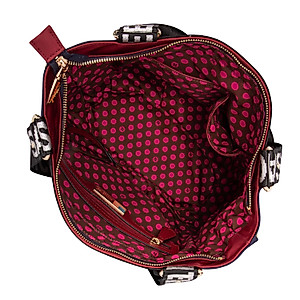 Nicole Lee Nylon Tonight For You Medium Handbag, Back Zip Pocket, Optional Crossbody Strap, Paris Evening Fashion Print, Navy Blue