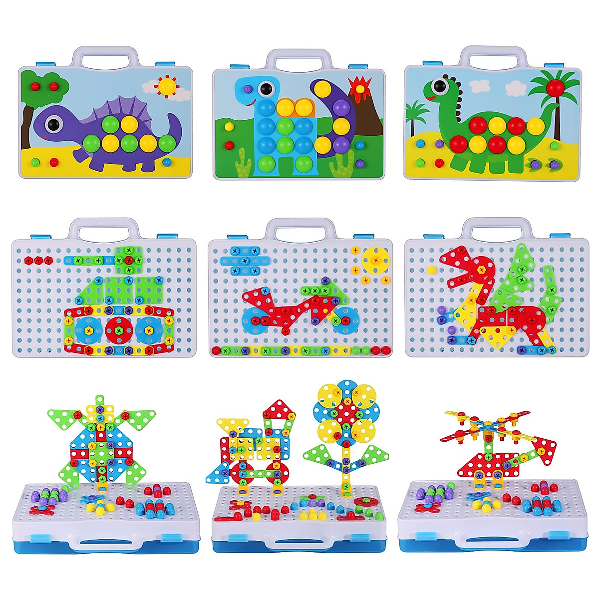 Drill Set Building Blocks, 224 Pieces Mosaic Drill Set for Kids,STEM Learning Educational Toys, Educational Construction Building kit for Boys Girls Toys Age 3 4 5 6 7 8 Years Old