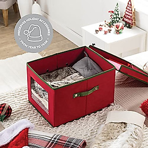 ZOBER Holiday Accessory and Decor Storage Box 3-pack with Decorative Trim, Holiday Storage Solution, Red