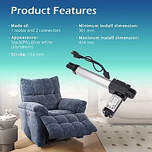 Okin Refined-R Motor Model JLDQ-14 & JLDQ.14.B.301.153D, Power Recliner Actuator Electric Lift Chair Replacement Part for JLDQ.14.B.301.153D03/D04