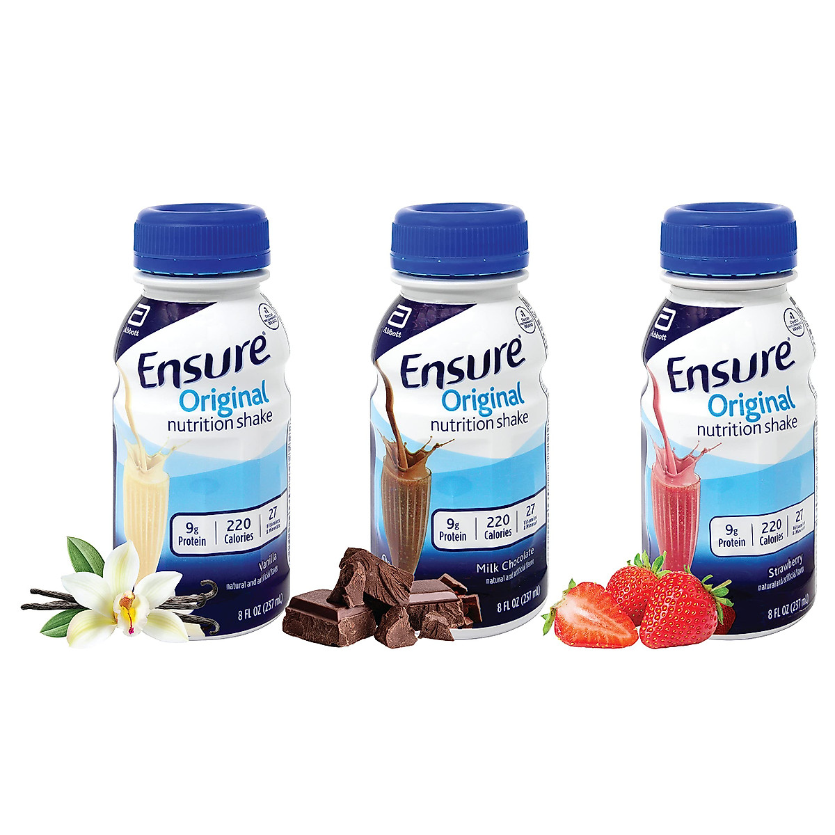 Niro Assortment | Ensure Original Nutrition Shakes | Variety Pack | Milk Chocolate Shake, Vanilla Shake, and Strawberry Flavors | Nutritional Full of Vitamins and Minerals 12 Pack | With Niro Travel Beverage Sleeve