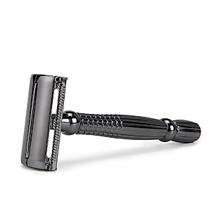 BAILI Butterfly Open TTO Double Edge Safety Razor Long Handle Wet Shaving for Men Women with 5 Platinum Blades and Stand Agate Black BD278L