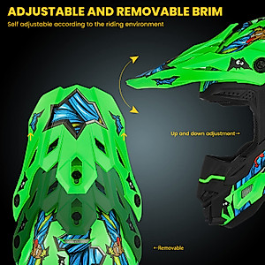 ILM DOT&ECE Youth ATV Helmet kids Dirt Bike Helmet Child Motocross Dirtbike BMX MX Offroad Dual Sport Full Face Casco para Moto Model AP-868(Flo Green,Youth-L)