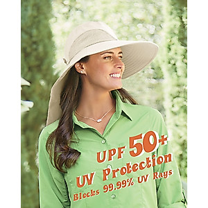 Camptrace Wide Brim UPF 50+ UV Protection Sun Hats Hiking Fishing Gardening Hats with Large Neck Flap for Womens Mens Nylon, Beige
