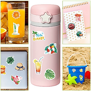 Summer Stickers for Water Bottles Waterproof Vinyl Beach Stickers for Kids Tropical Hawaiian Decals for Laptop Envelope Seals 100Pcs