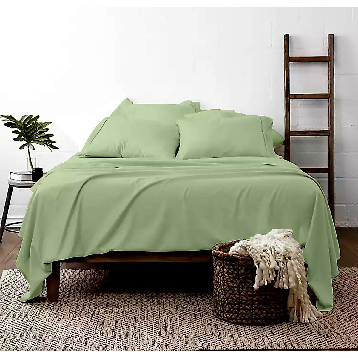 MGPS 100% Real Certified Organic Cotton Bedsheet Set, Full Size 6 Piece 1000 Thread Count Sheets Sets, [1 Fitted + 1 Flat + 4 Pillowcases], Fits Mattress Upto 10" Deep Pocket - Sage