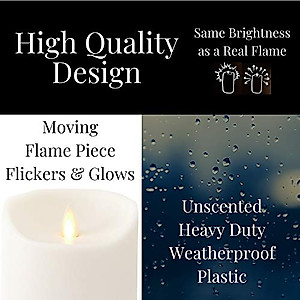 Liown Outdoor Moving Flame Candle: LED Battery Operated Waterproof Plastic Flickering Indoor Outdoor Flameless Candles with Timer (7" Ivory)