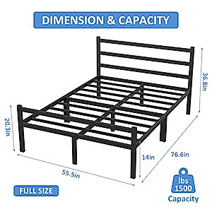 Mr IRONSTONE Full Size Bed Frame with Headboard Platform Bed with Storage no Box Spring Needed Assembly Mattress Foundation，Black