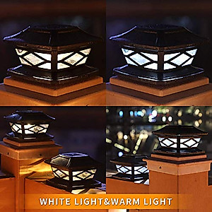 TWINSLUXES Solar Post Lights Outdoor 2 Modes Waterproof LED Solar Fence Cap Light for 3.5x3.5 4x4 5x5 and 6x6 Post in Patio,Deck Walkway and Garden Decoration. (4pack)…