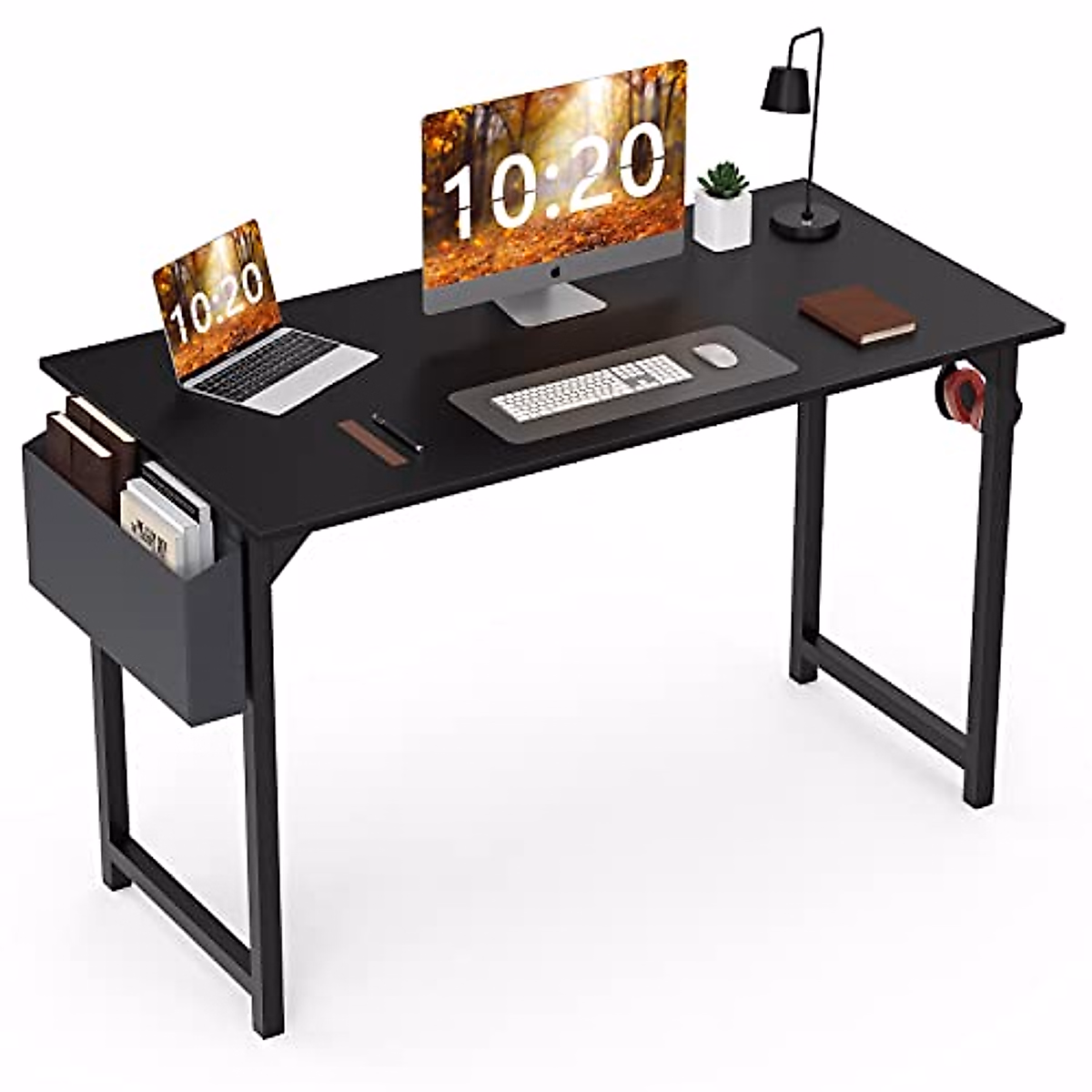 Computer Desk Home Office Desk 47 Inch Writing Desks Small Space Desk Study Table Modern Simple Style Work Table Student Desk PC Table with Storage Bag Headphone Hook Metal Frame for Home, Bedroom