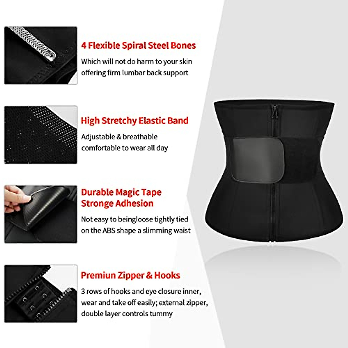 Gotoly Women Waist Trainer Corset Cincher Belt Tummy Control Slimming Body Shaper Belly Workout Sport Girdle (Black, X-Small)