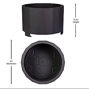 Flash Furniture Titus Commercial Grade Wood Burning Smokeless Outdoor Firepit - Black Finish - 27 inches - Portable - Waterproof Cover