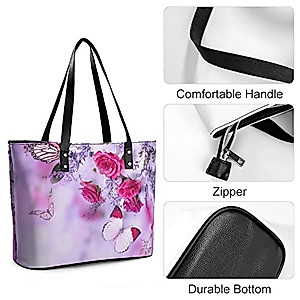 Womens Handbag Roses And Butterfly Leather Tote Bag Top Handle Satchel Bags For Lady