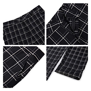 Womens 2 Piece Plaid Suits Casual Slim Fit Two Button Blazer and Pants Suit Set for Work Business Office(Black,Medium)