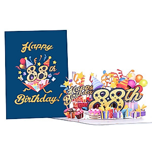 iGifts And Cards Happy 88th Blue Birthday 3D Pop Up Greeting Card – Awesome 88 Birthday Card For Man, Woman, Happy Eighty Eight Birthday Gift For Dad, Mom, Husband, Wife, 5" X 7"