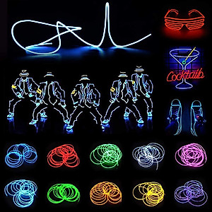 JIGUOOR EL Wire Battery Pack 9.8ft / 3m Bright Neon Light Strip 360° Illumination Neon Tube Rope Lights for DIY, Festival, Party Decoration, Pub, Halloween, Chrismas (9.8ft / 3m, White)