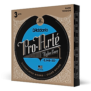 D'Addario Guitar Strings - Pro-Arte Classical Guitar Strings - EJ46-3D - Nylon Guitar Strings - Silver Plated Wound, Nylon Core - Hard Tension, 3-Pack