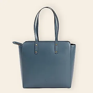 Gusto Vegan Leather Tote Bag for Women, Handbag, Large Capacity Shoulder Tote Purse for Office, Travel, Zipper Closure, Faux Leather Shoulder Bag: Blue