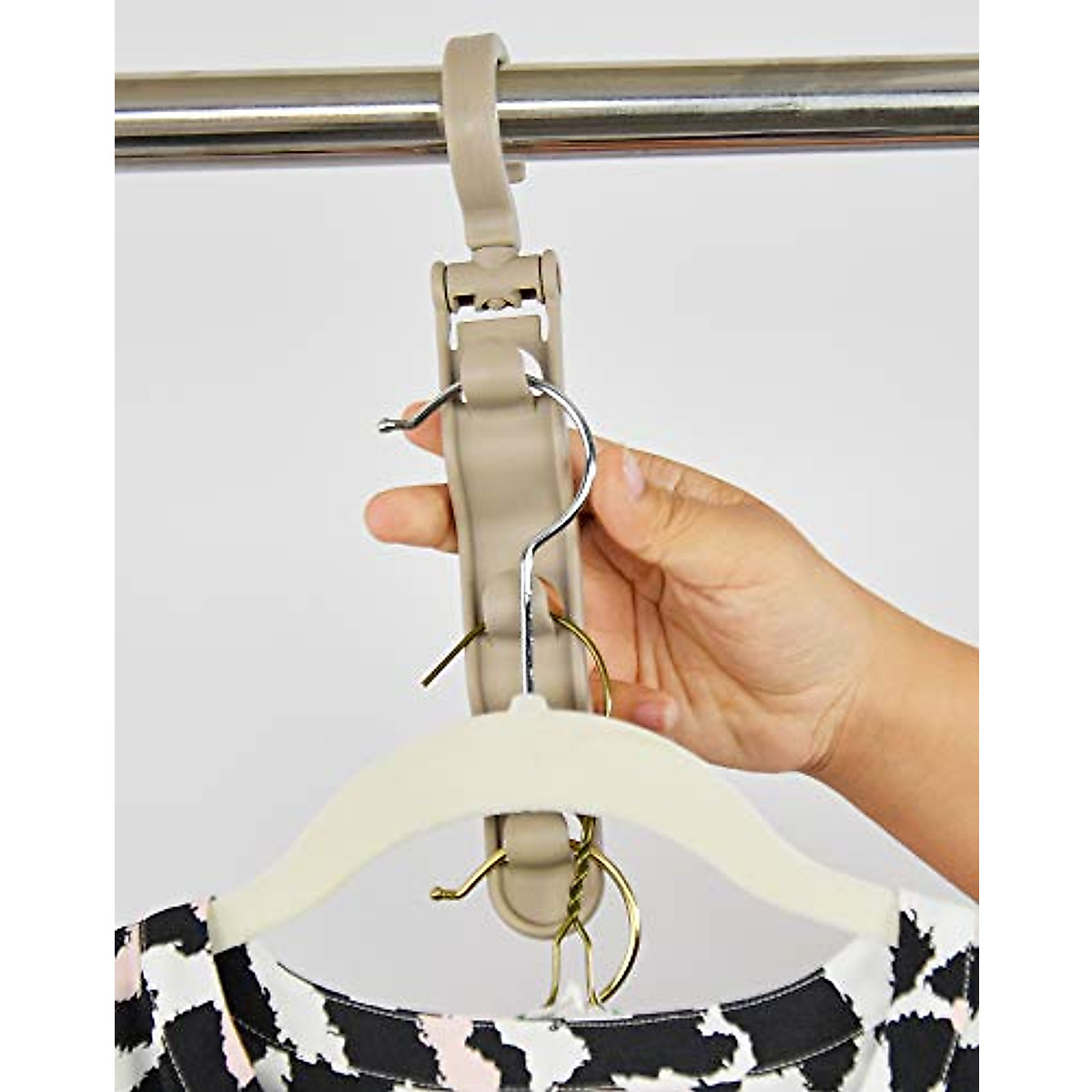 HOME-X Multifunctional Vertical Hanger, Closet Organizer, Space-Saving Shirt and Pants Hanger, Cascading Hooks for Hangers, 9 ½" L x 2" W x ¾ H, Set of 2, Black, Brown