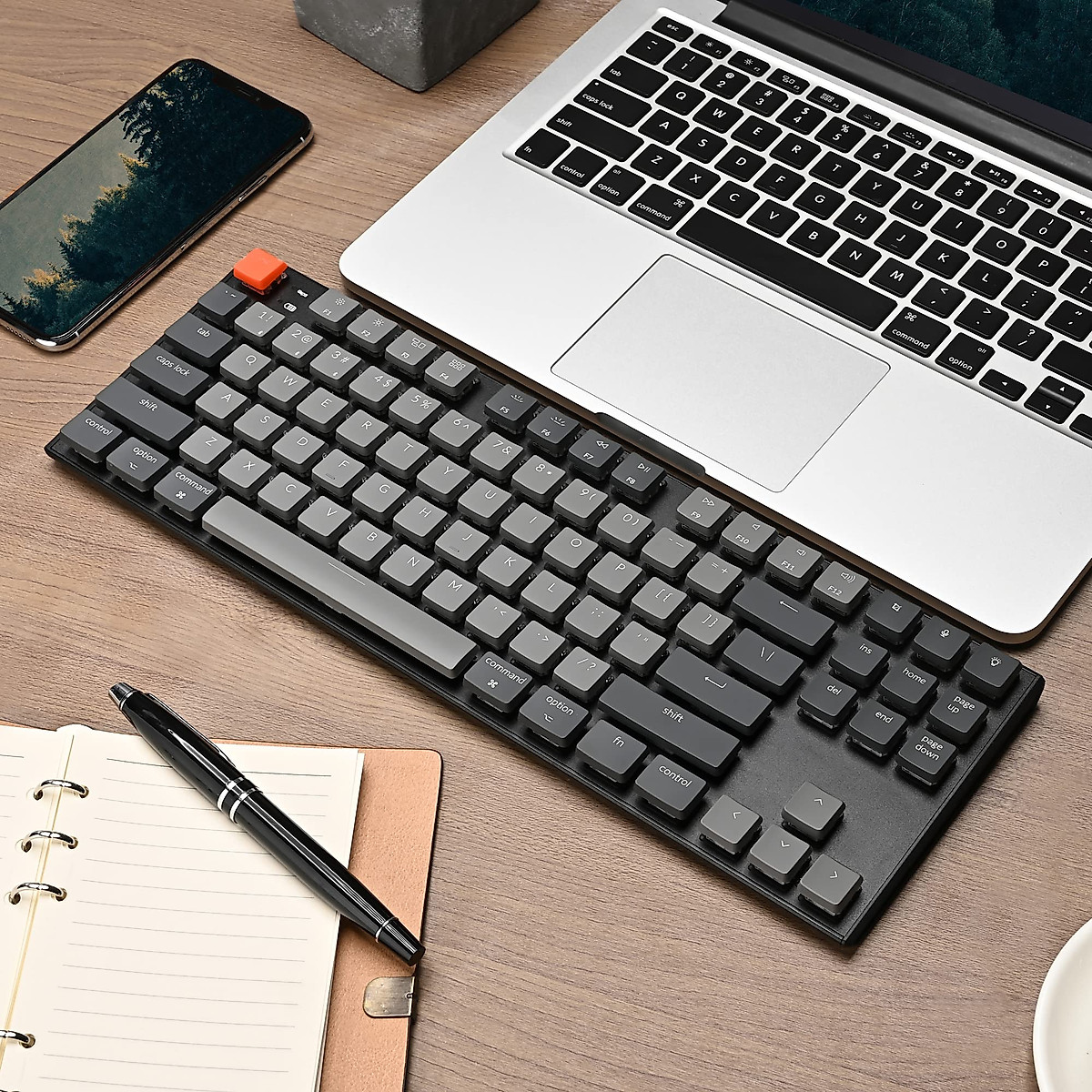 Keychron K1, Tenkeyless Layout 87 Keys Ultra-Slim Bluetooth Wireless/USB Wired Mechanical Keyboard with Low-Profile Gateron Red Switch White LED Backlight Compatible with Mac Windows-Version 5