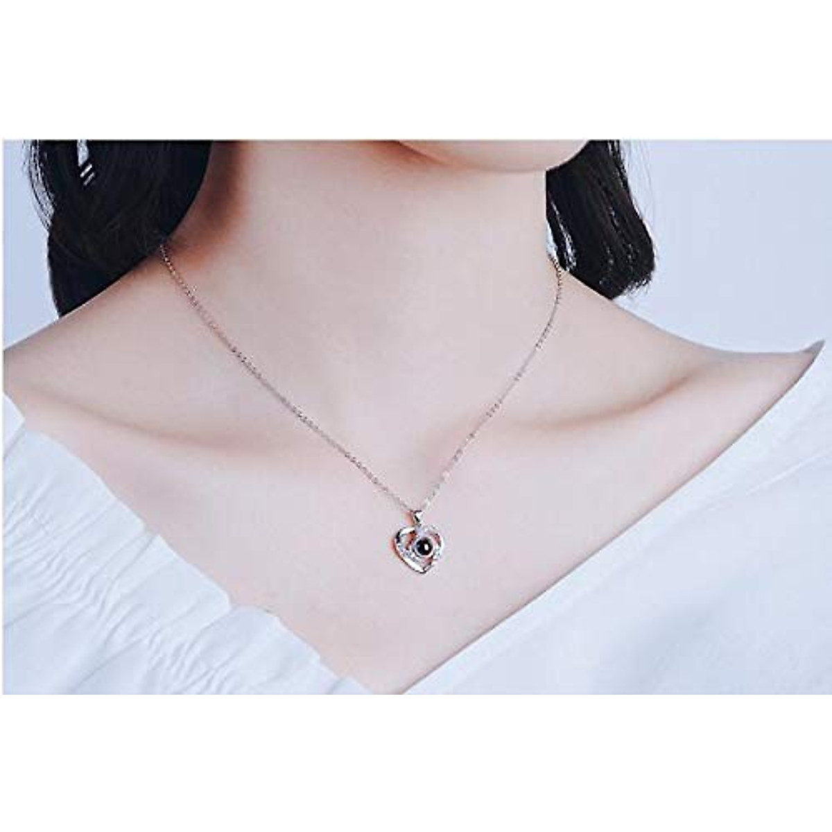 V2G1K2HJ.d Custom Photo Projection Necklace Heart Pendant Necklaces Chain Projection Gift for Love Women Family Christmas Valentine's Day Mother Day