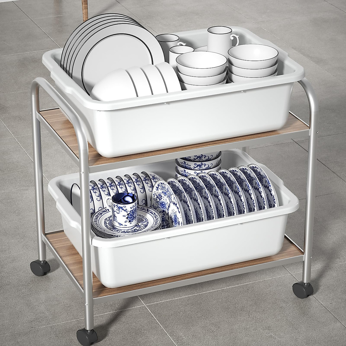 Minekkyes Commercial Products Standard Bus/Utility Box, 25 Gallon, Commercial Tote Box Cross Stack Nest Utility Tote Tub, White (Pack of 4)