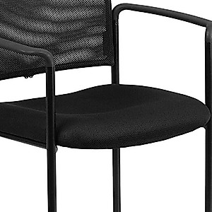 Flash Furniture Jana Comfort Black Mesh Stackable Steel Side Chair with Arms