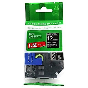 LM Tapes - Brother PT-1010 1/2" (12mm 0.47 Laminated) White on Black Compatible TZe P-Touch Tape for Brother Model PT1010 Label Maker with Free Tape Guide Included