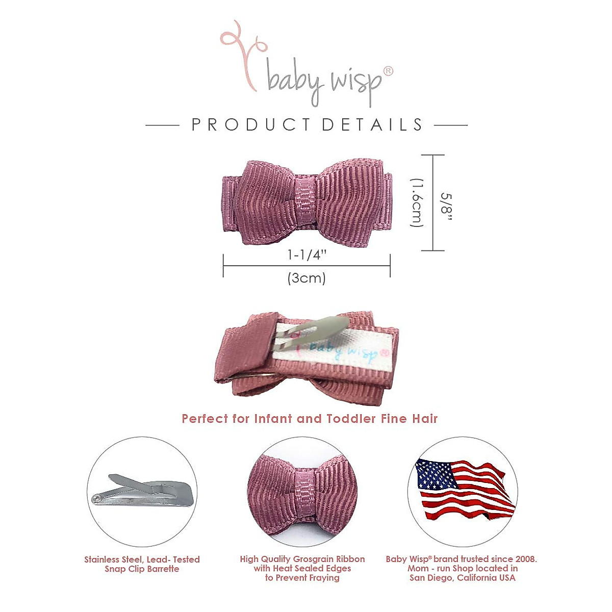 Baby Wisp 5 Tiny Tuxedo Bow Grosgrain Hair Clips Baby Girls Toddlers - Victorian Tea Gift Set