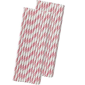 Striped Paper Straws - Valentine Wedding Birthday Party - Light Blush Pink White - 7.75 Inches - Pack of 50- Outside the Box Papers Brand