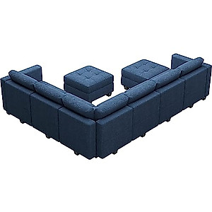 Belffin Modular Sectional Sofa Set with Ottomans Oversized U Shaped Sofa Set with Storage Seat Modular Sofa Couch with Reversible Chaises Modern Fabric Blue