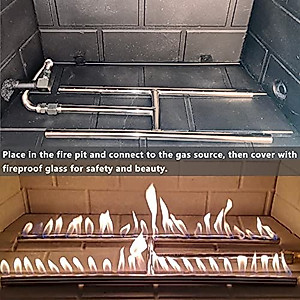 H Burner for Gas Fireplace - 18 × 6" - Non-Whistle Stainless Steel Flexible Flex Gas Line - with Connection Kit, for Fireplaces, Fire Pit & Indoor Outdoor Natural Gas Fire Table