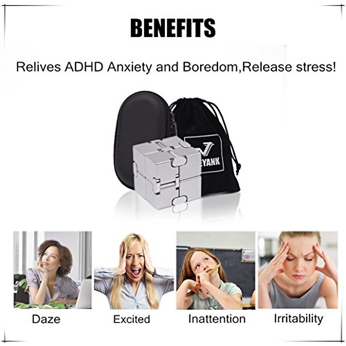 JOEYANK Fidget Cube New Version Fidget Finger Toys - Metal Infinity Cube Prime for Stress and Anxiety Relief/ADHD, Ultra Durable Sensory Gifts for Adults and Kids