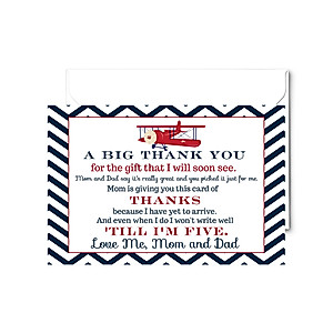 Paper Clever Party 25 Airplane Baby Thank You Cards Pack – Boys Baby Shower Notes with Envelopes, Prefilled Message, Customizable Blank Stationery, Adventure Theme, New Parents Gift Ideas