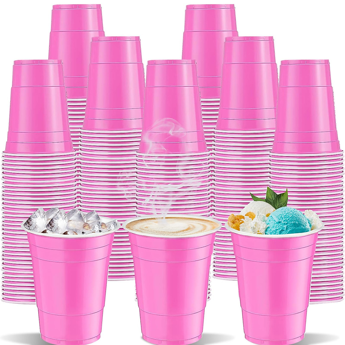 cssopenss 120 pcs 16 oz Pink plastic cups Pink plastic Disposable Cups 16 oz pink Party Cups for drinking Tastings served Snacks Barbecues Picnics