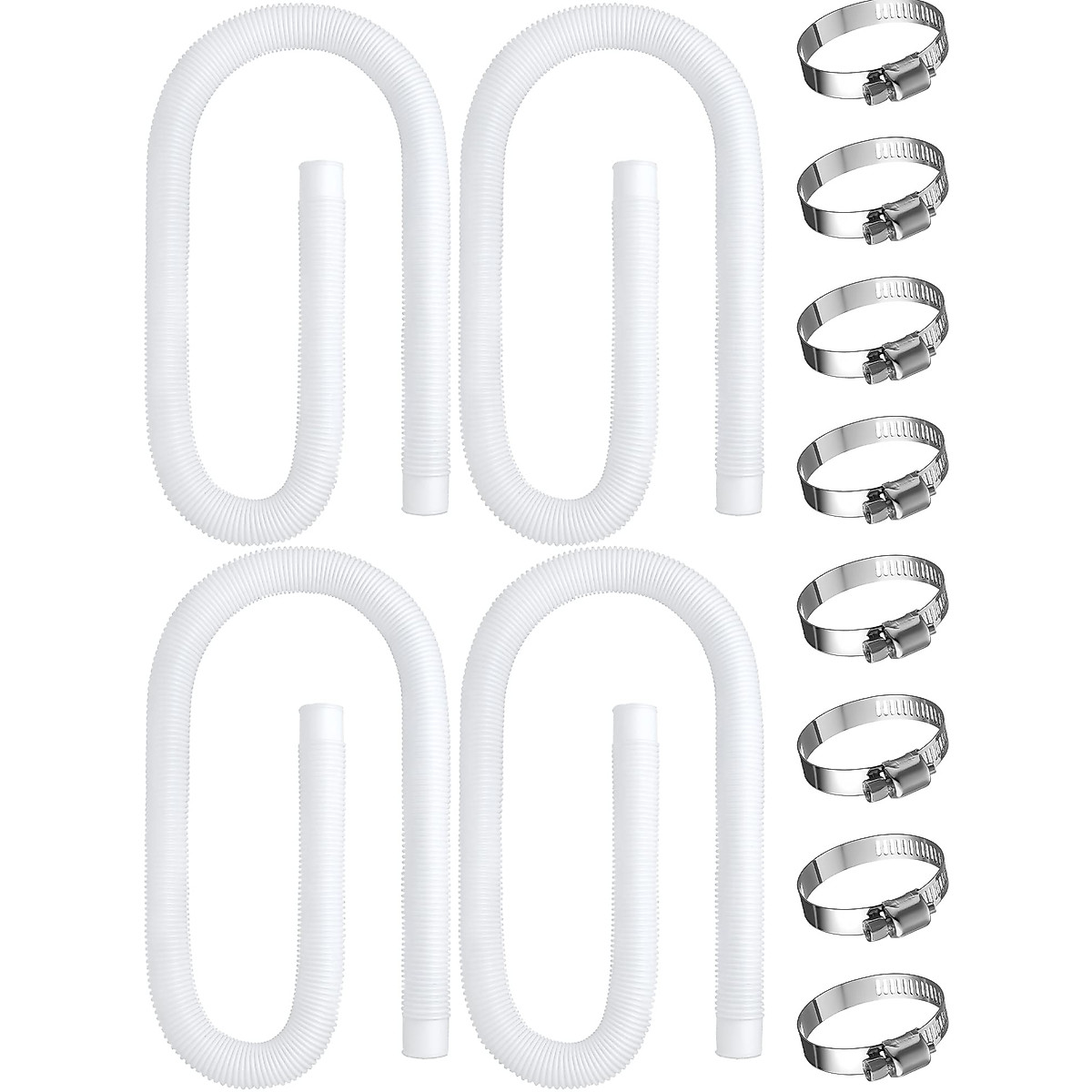 Saintrygo 4 Pcs 1.5 Inch Pool Hose for Above Ground Pools Diameter Pool Pump Replacement Hose 59 Inch Length Swimming Pool Hose with 8 Pcs Hose Clamps (White)