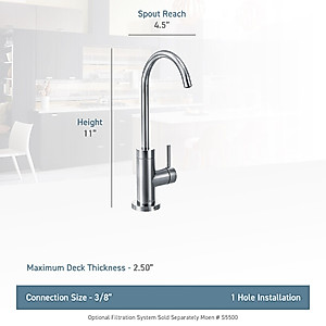 Moen Brushed Gold Sip Modern Cold Water Kitchen Beverage Faucet with Optional Filtration System, Drinking Water Faucet, S5530BG